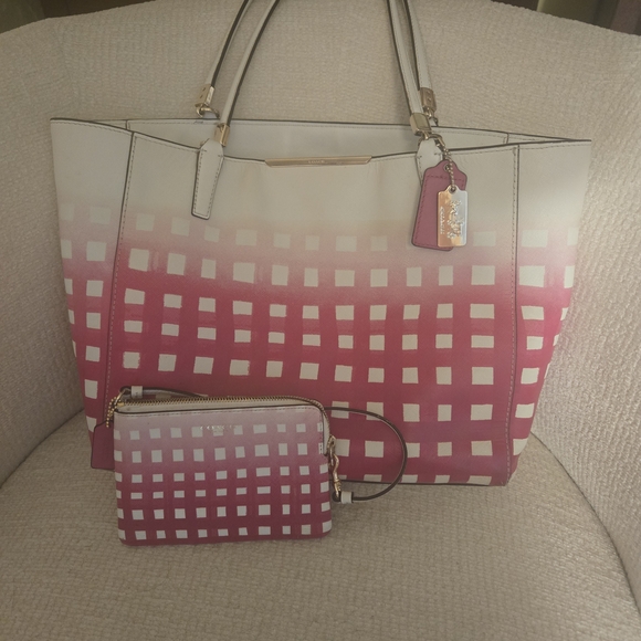 Coach | Bags | Coach Pink And White Checkered Tote Bag Set | Poshmark